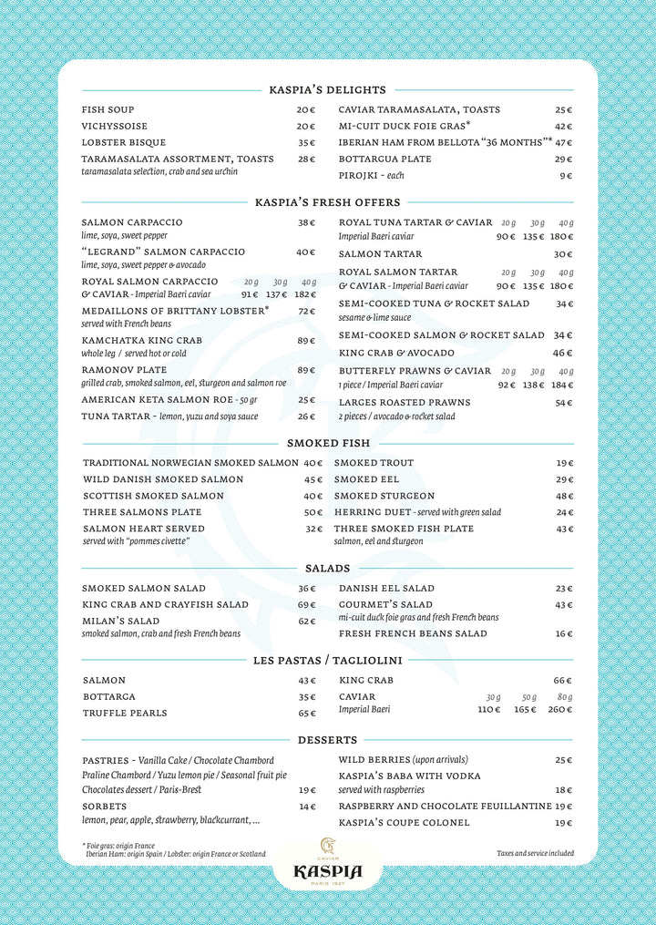 Menu Paris – CAVIAR KASPIA