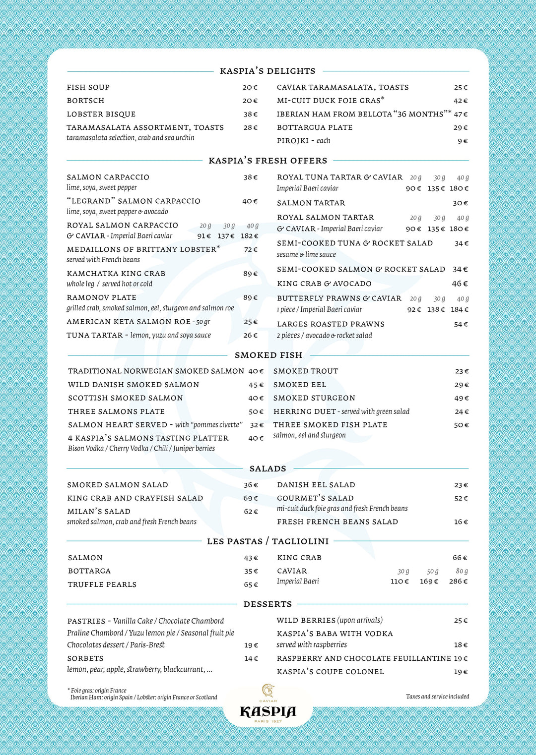 MENU PARIS – CAVIAR KASPIA